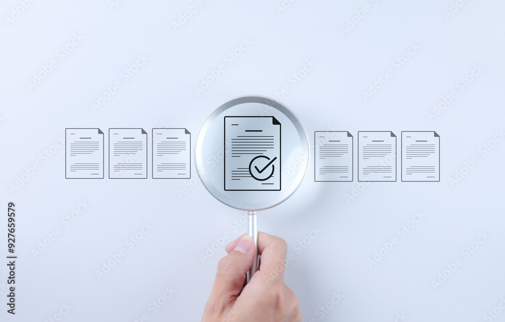 Document review process and quality control concept. Hand holding ...