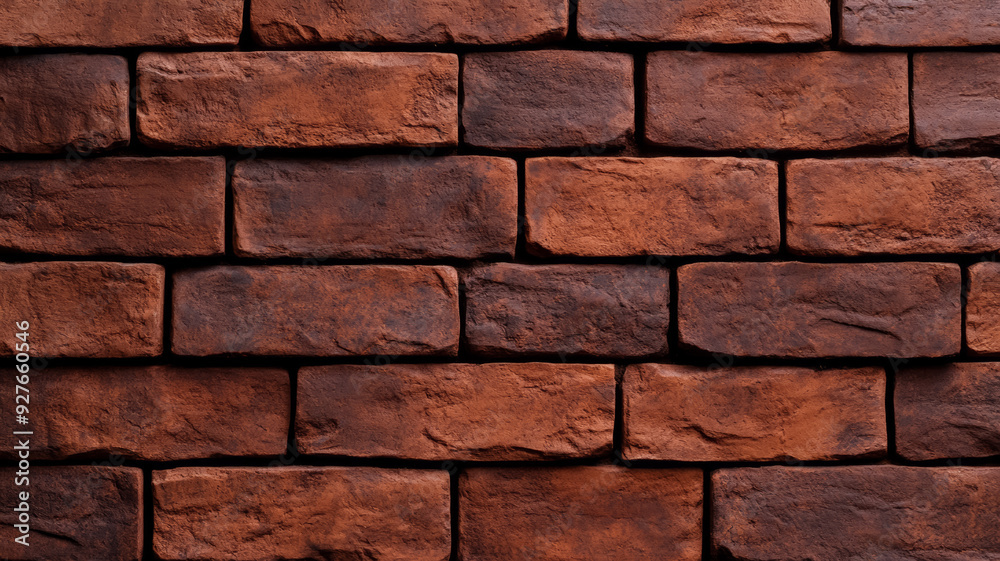 Angled closeup of a rough brick wall painted in burnt orange texture ...