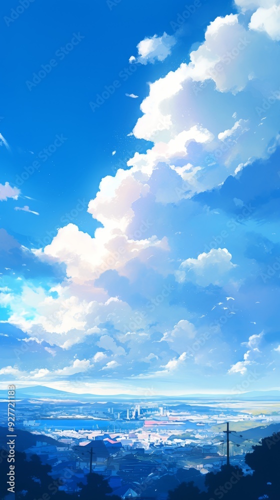 Ethereal Anime Autumn Prelude: Vibrant Blue Sky Embraces Dreamy Fall ...