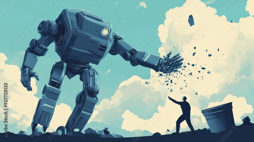 In a symbolic portrayal of artificial intelligence replacing jobs, a ...