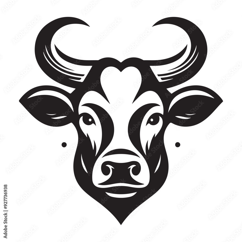 Cow Head Silhouette Vector Clipart, Cow head black on white vector ...