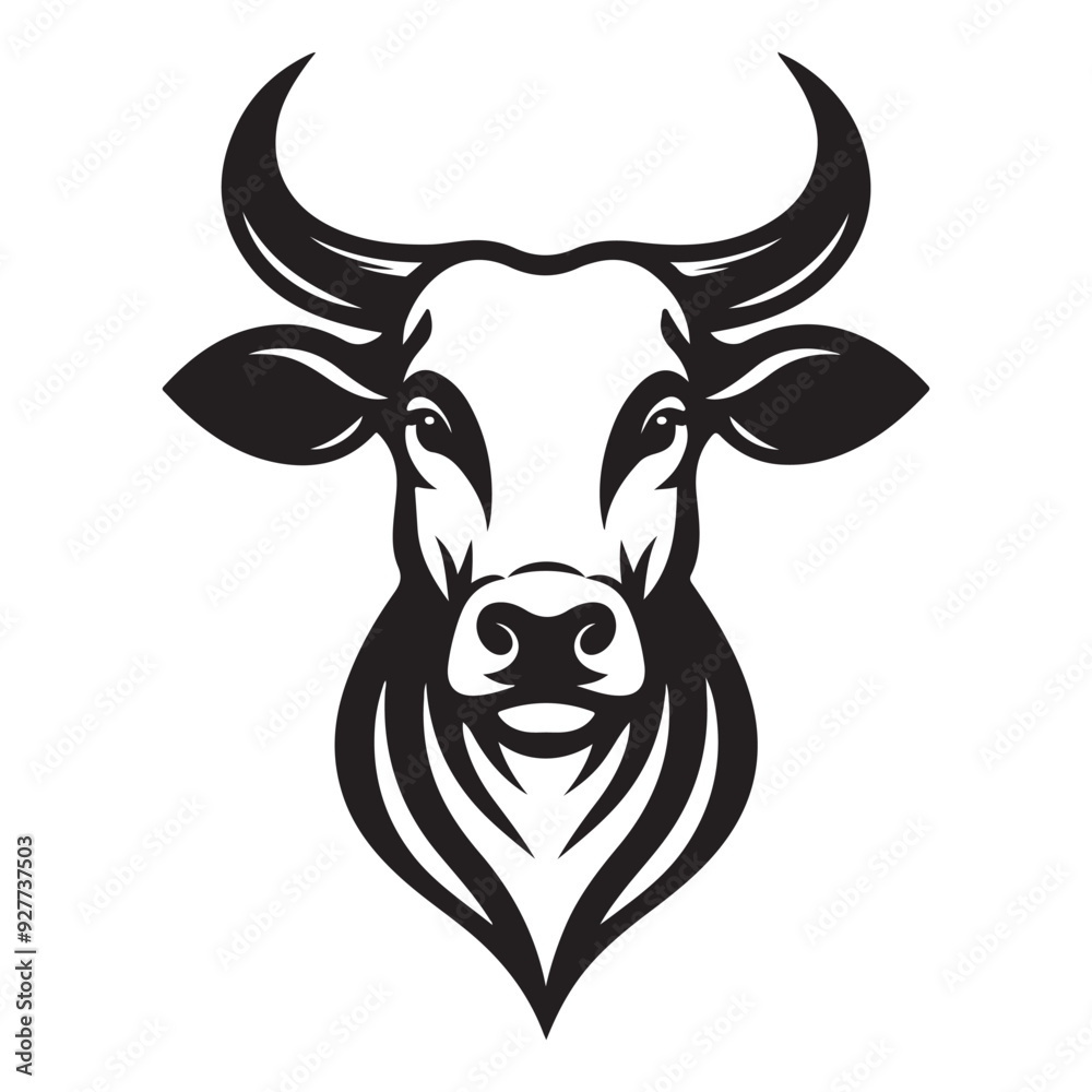 Cow Head Silhouette Vector Clipart, Cow head black on white vector ...