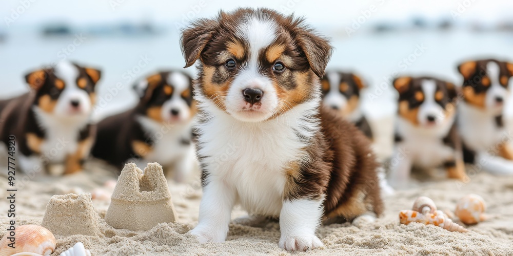 Adorable Group of Australian Shepherd Puppies Enjoying a Day at the ...