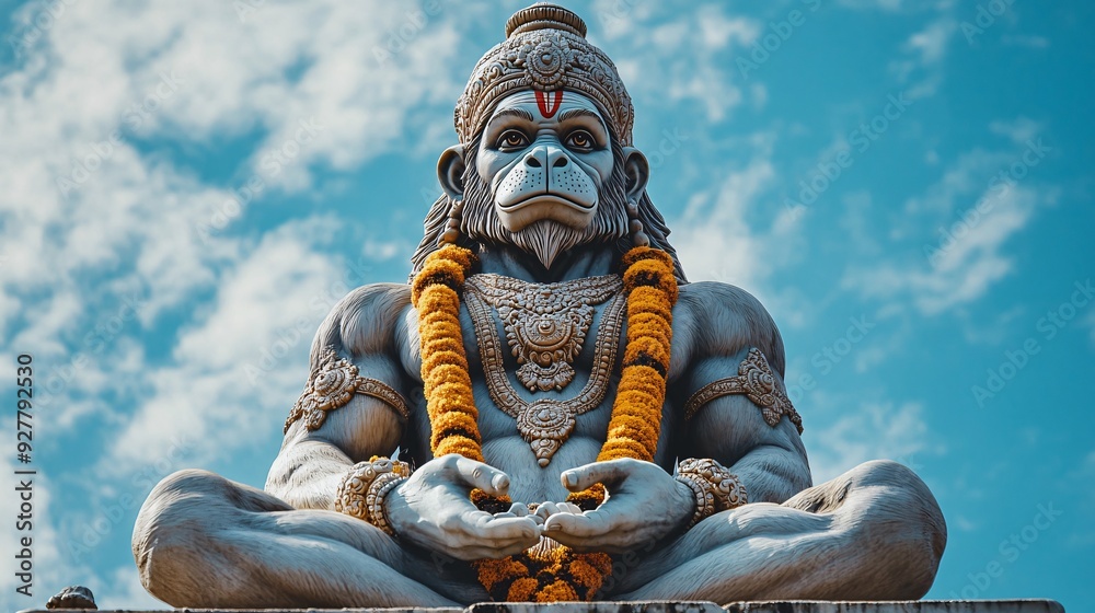 Majestic Hanuman Statue Towering Against Clear Blue Sky, Symbol of ...