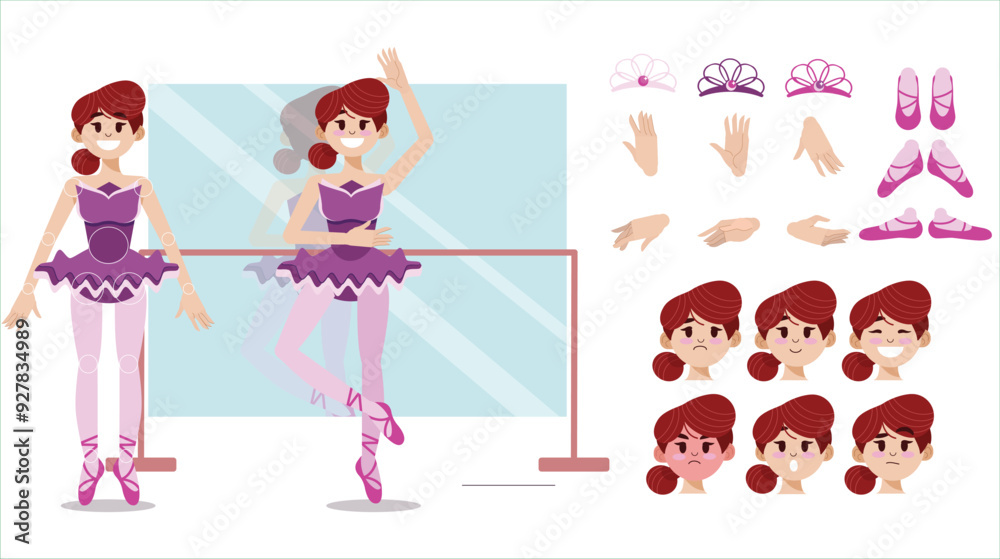 Vector set for animation of a ballerina woman with options for hands ...
