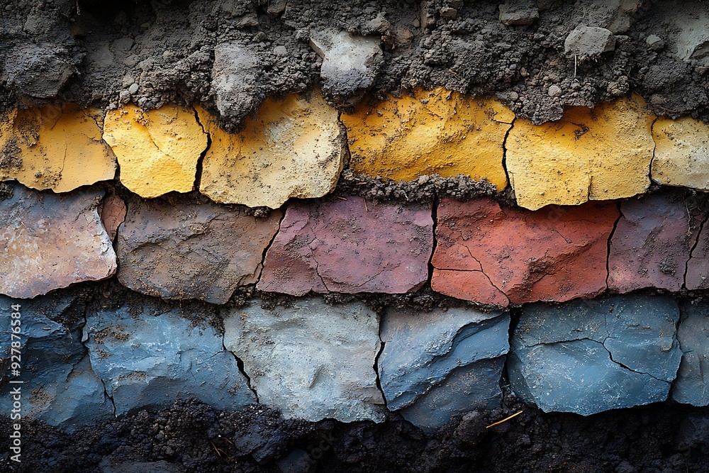 Underground perspective of soil profile with visible layers, textures ...