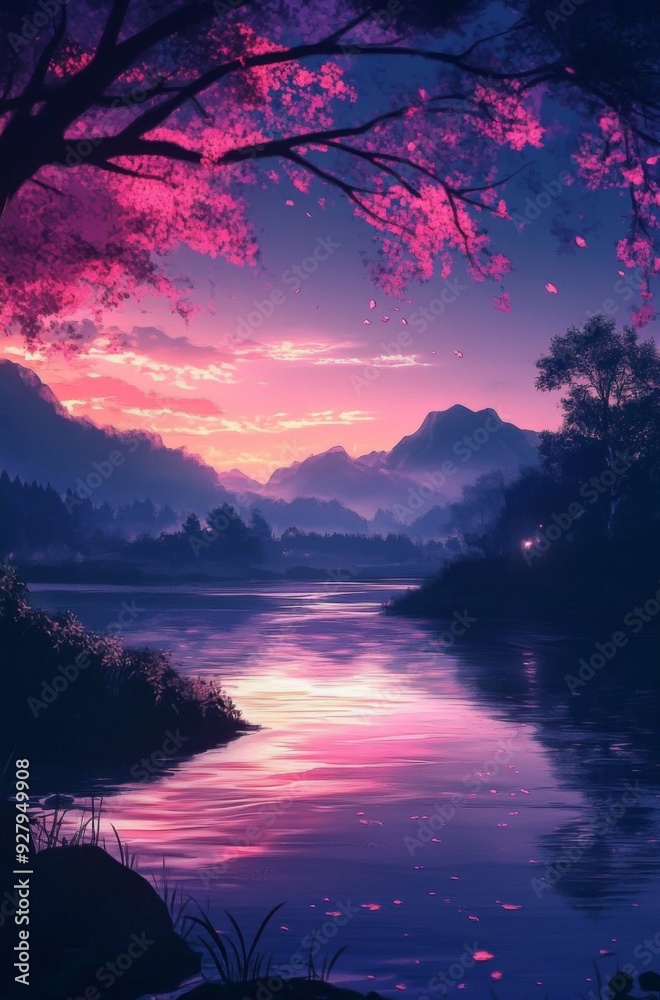 anime-style Enchanted Tranquil Night River: A Dreamy Animated Take on a ...