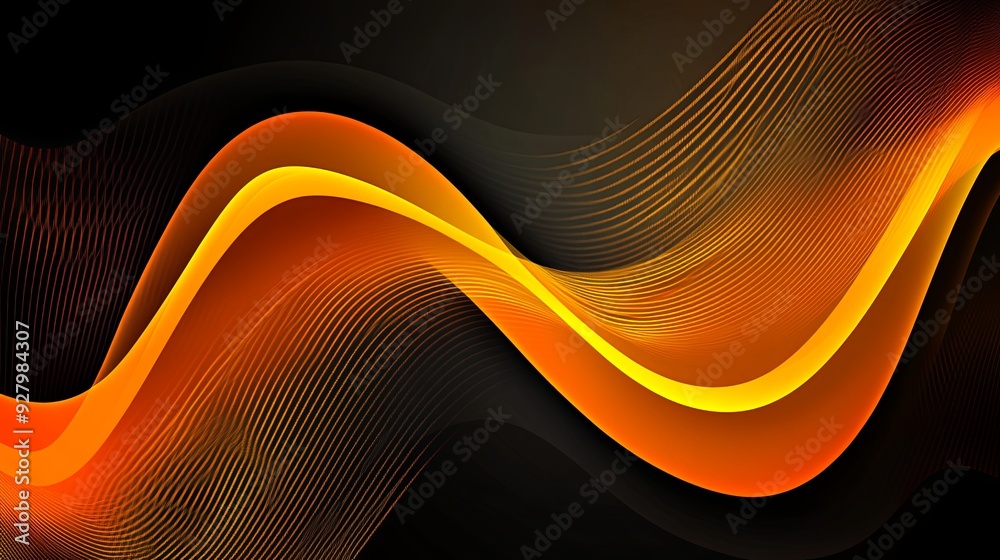 Technical vector art featuring orange wavy lines on a black background ...