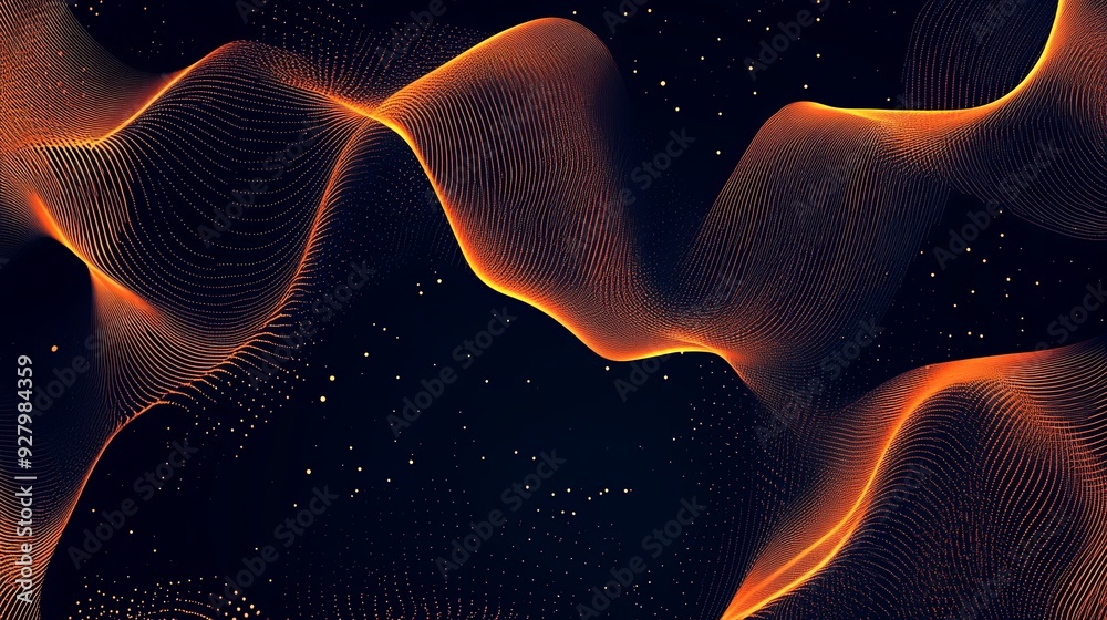 Technical vector art featuring orange wavy lines on a black background ...