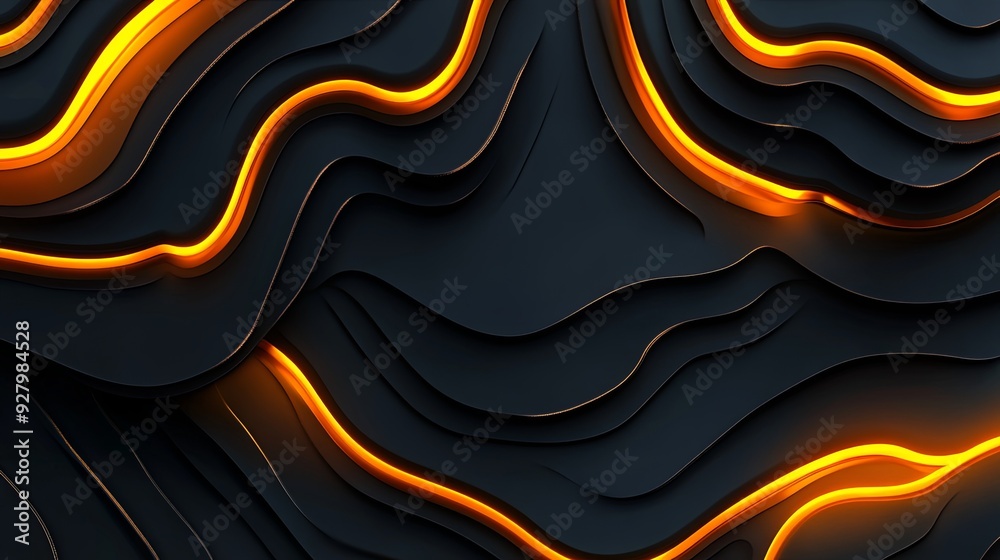 Technical vector art featuring orange wavy lines on a black background ...