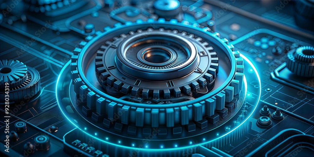 Holographic gear and bearing assembly, advanced engineering, futuristic ...