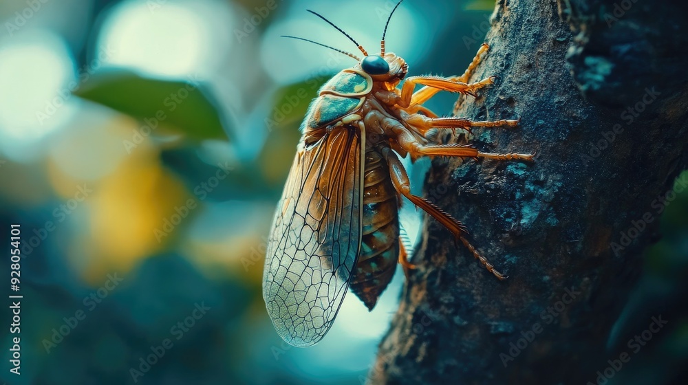 Cicada emerging from its exoskeleton, symbolizing renewal and the life ...