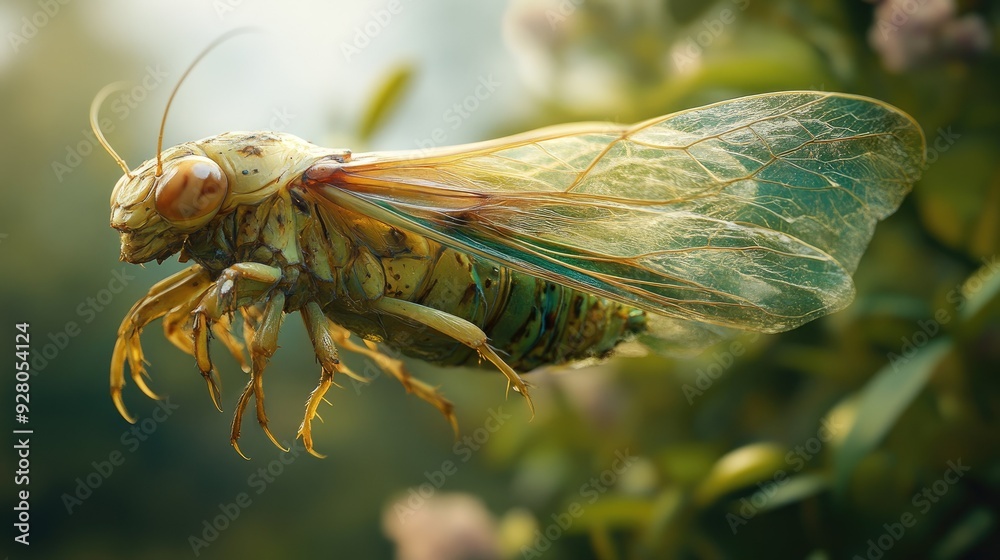 Cicada emerging from its exoskeleton, symbolizing renewal and the life ...