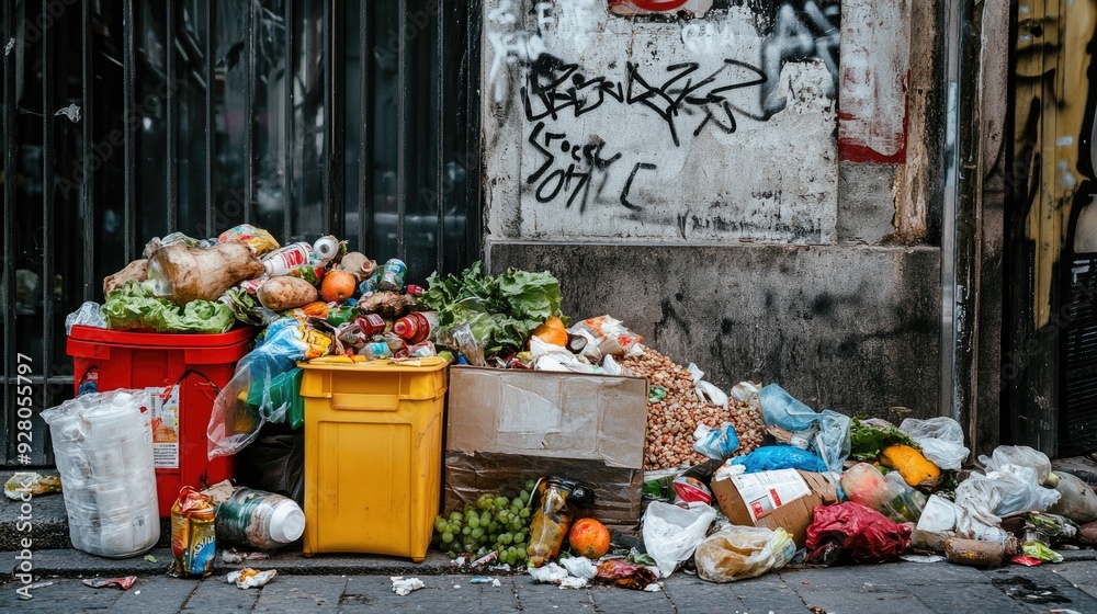 Discarded food waste and packaging in a restaurant's back alley ...