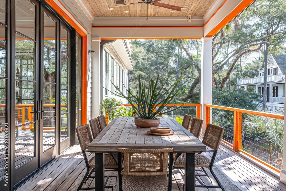 Tavern dining table with four chairs on the porch of an architect ...
