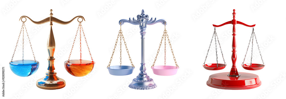 Scales of justice set isolated on transparent background with legal ...