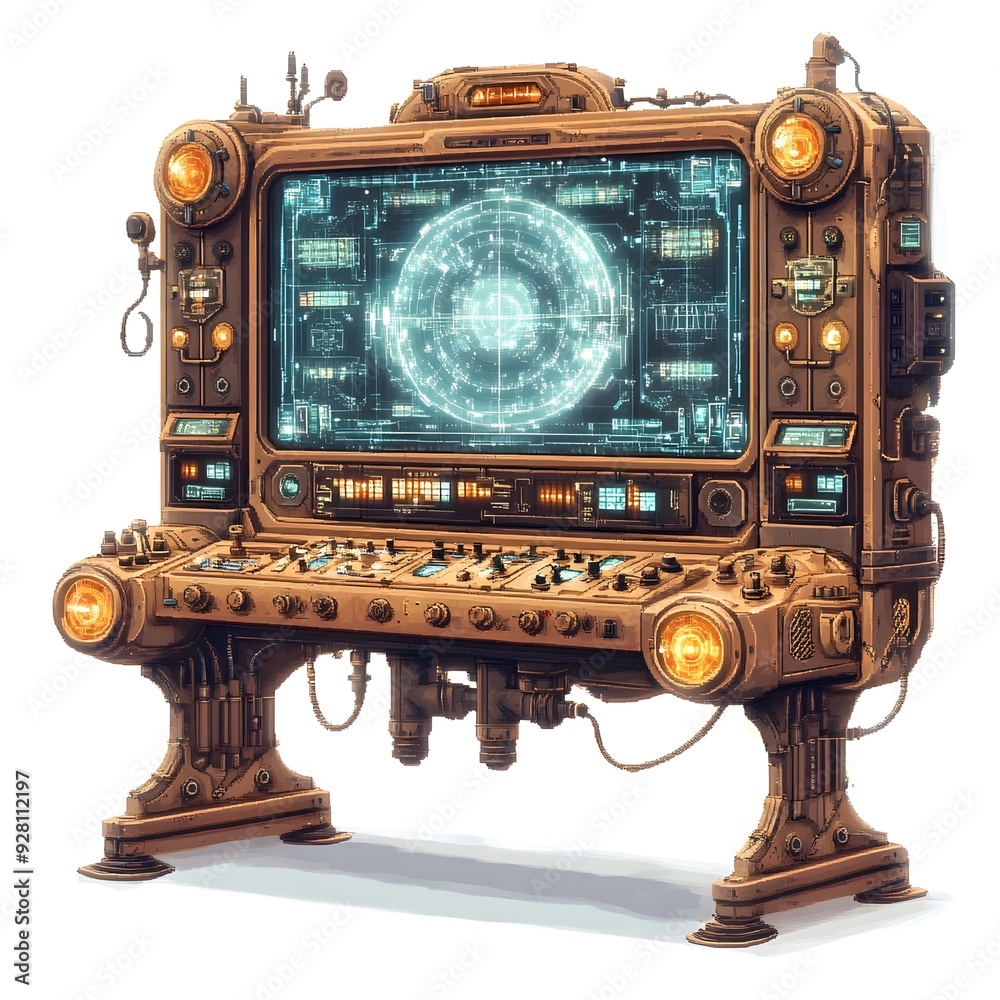 Vintage-Inspired Holographic Console: Intricate Steampunk-Influenced ...