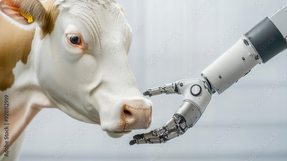 A close-up of a dairy cow s healthy udder being milked by a gentle ...