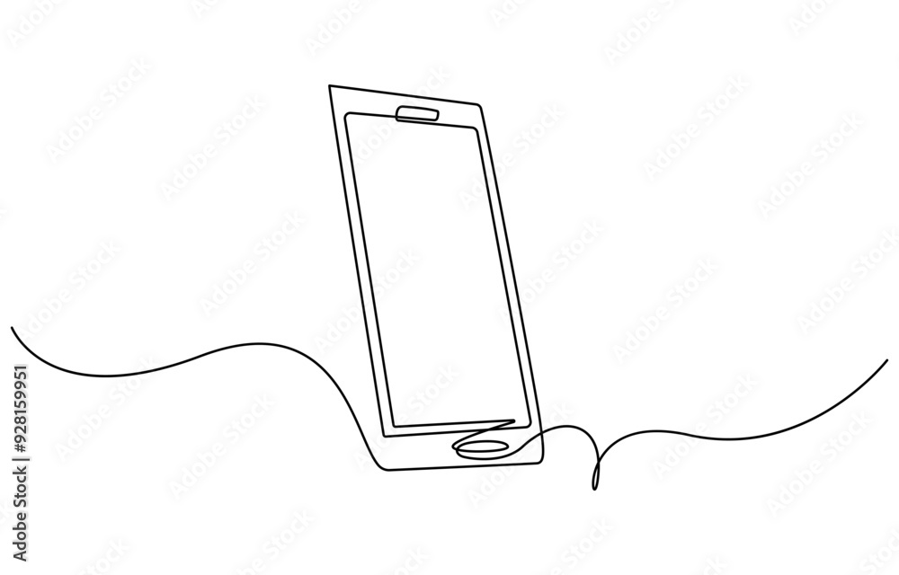 Single continuous line art smartphone. Mobile phone touch screen gadget ...