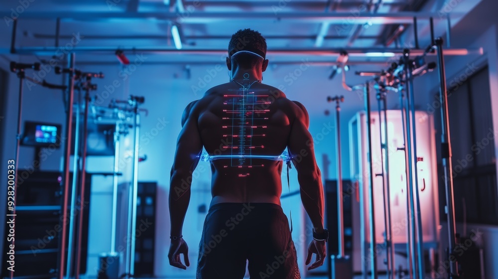 Athlete undergoing a strength test with force sensors and real-time ...