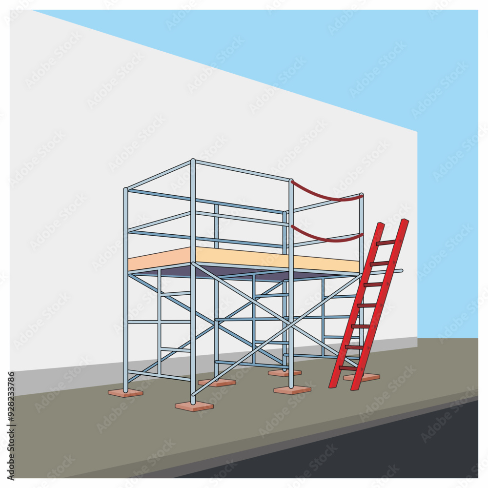 Isometric and 3D view of completed scaffolding installation. Vector ...