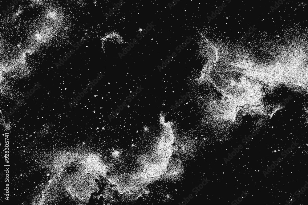 Milky way, galaxy, nebula, stars in pointillism style. Vintage stippled ...