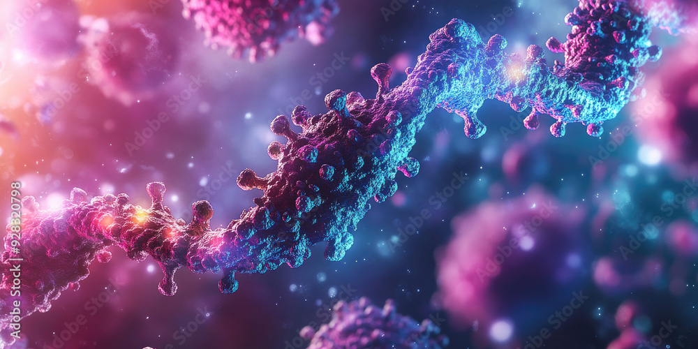 Close-up view of a dna strand forming, with its intricate double helix ...