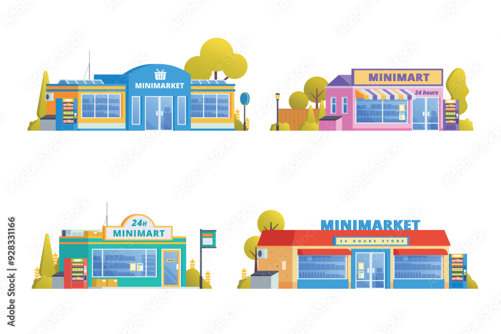 Vector element of store building, minimarket, mart and supermarket flat ...