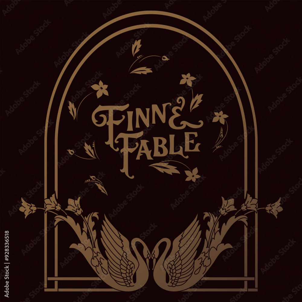 Fairytale vector frame with a pair of swans and flowers. Cover for ...