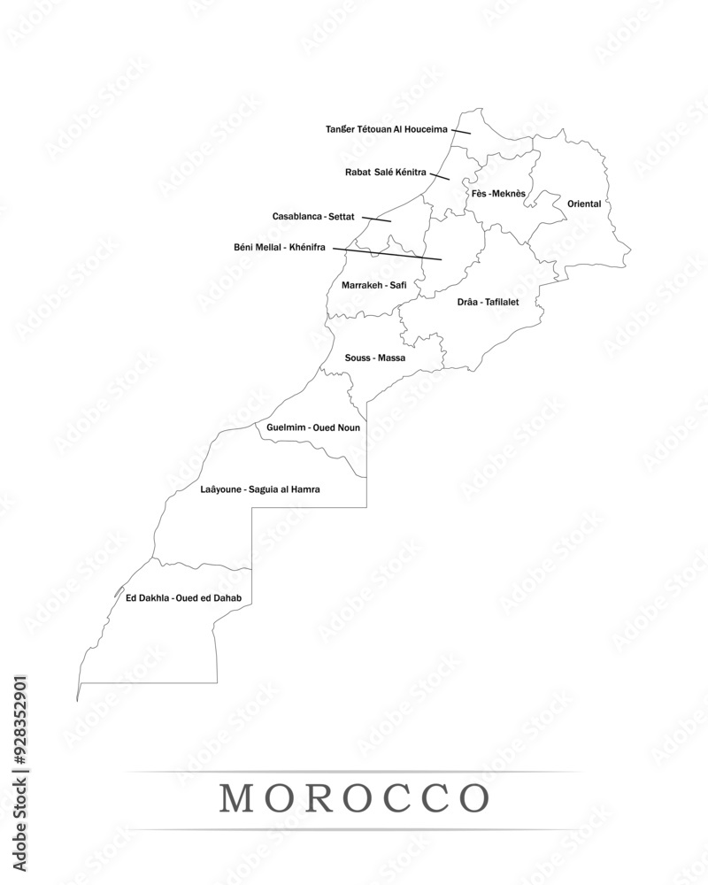 Administrative regions of MOROCCO. Province, state, division name with ...
