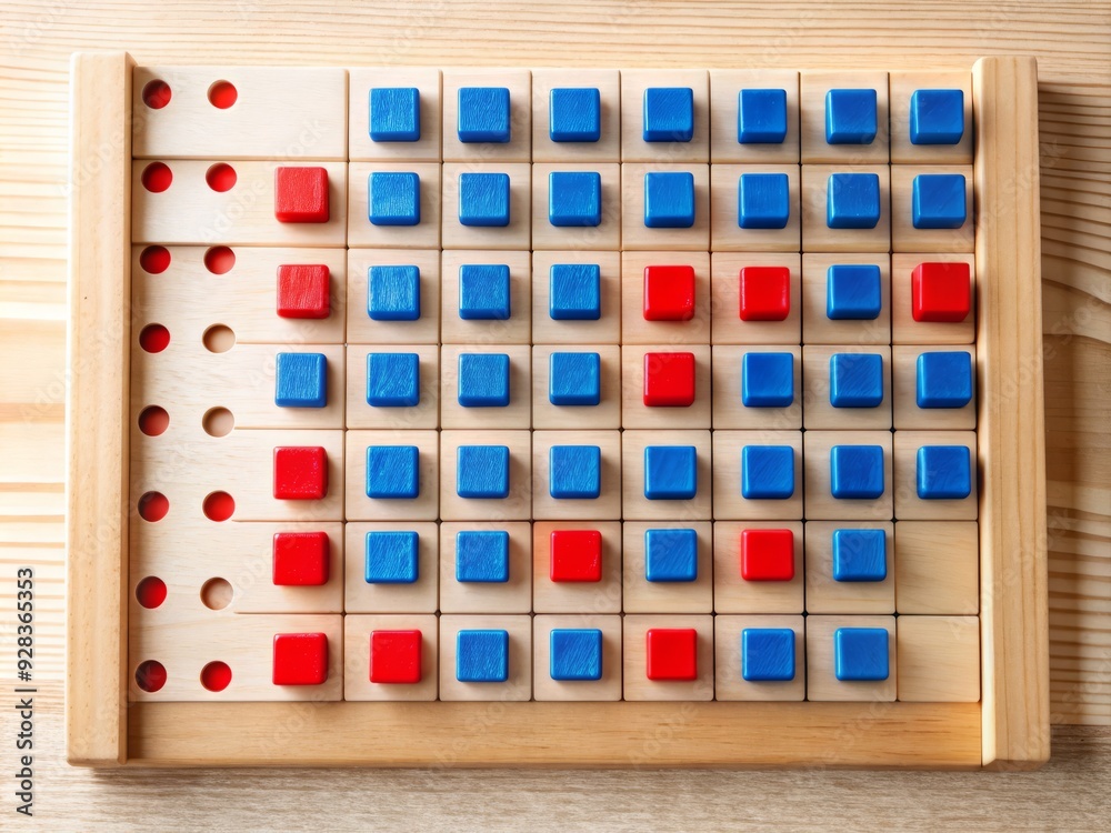 Colorful wooden strip board with numbered tiles and red and blue ...