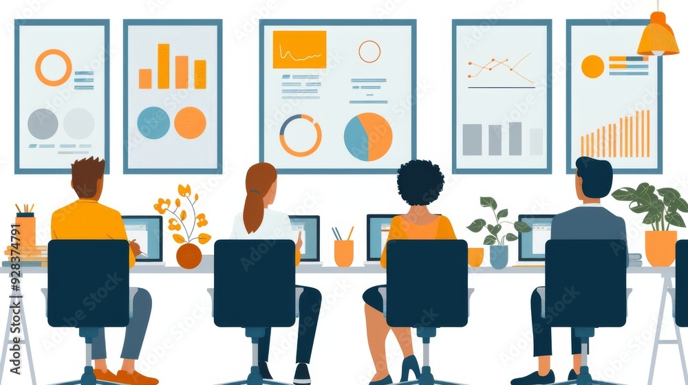 Cartoon vector knowledge sharing through a video conference call Stock ...