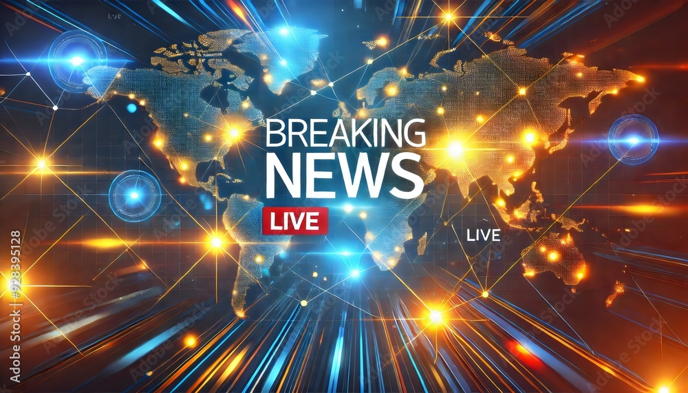 A striking visual of breaking news being broadcasted live on a global ...
