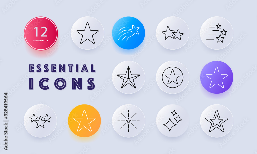 Star icon set. Outline star, shooting, cluster, sparkling, decorative ...
