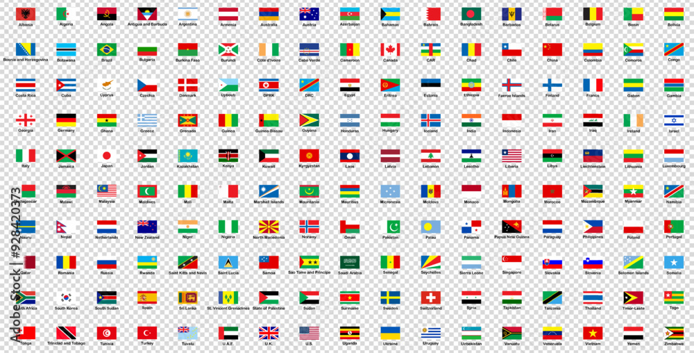 All world flags with signatures vector set of rectangular icons. Flags ...