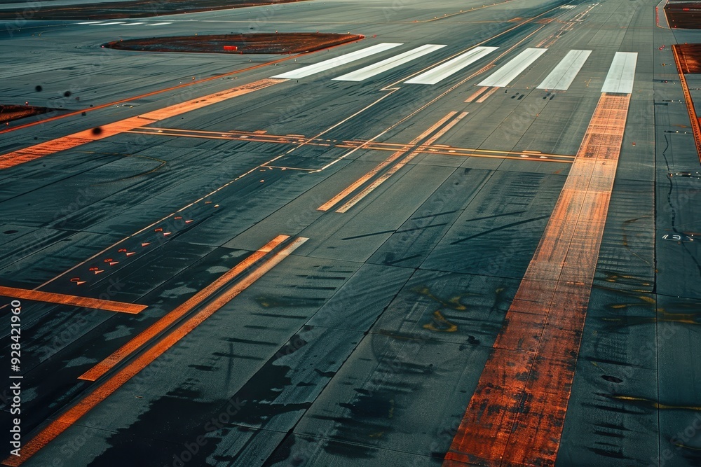 Runway with markings at the airport Stock Photo | Adobe Stock