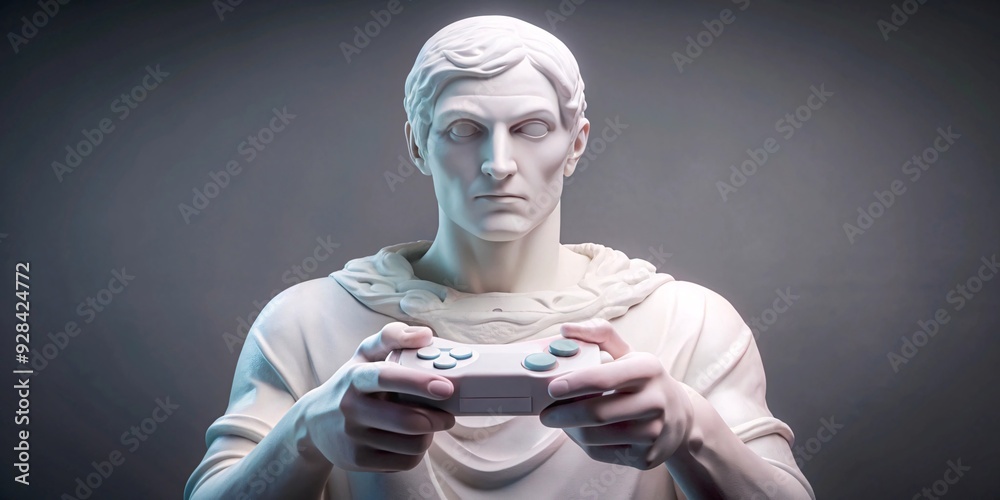 Foto de Stock Ancient Meets Modern: A Statue's Journey into Gaming. A ...