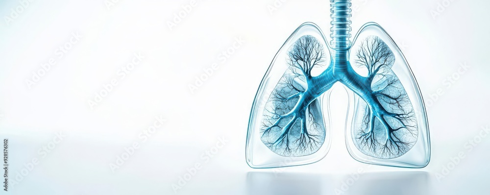 Detailed medical illustration of lungs affected by COPD, used in ...