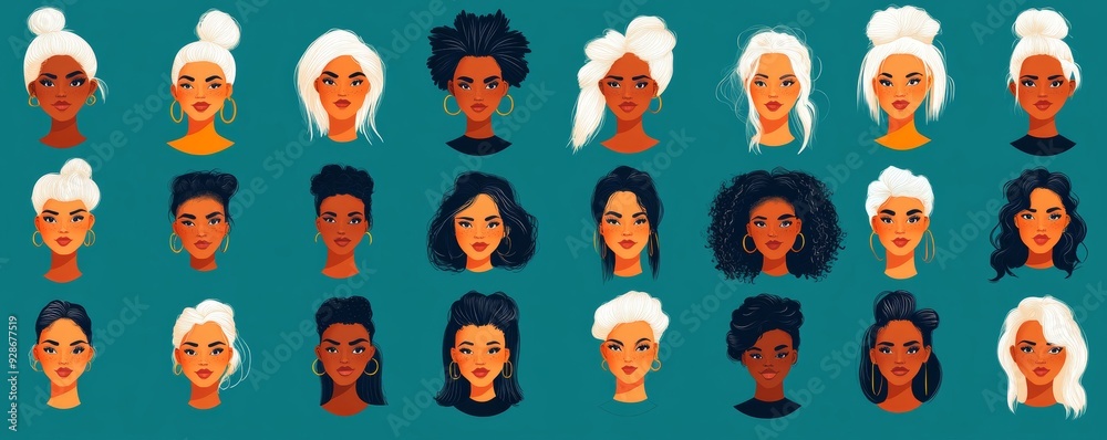 Powerful woman movement face character . Flat design style illustration ...