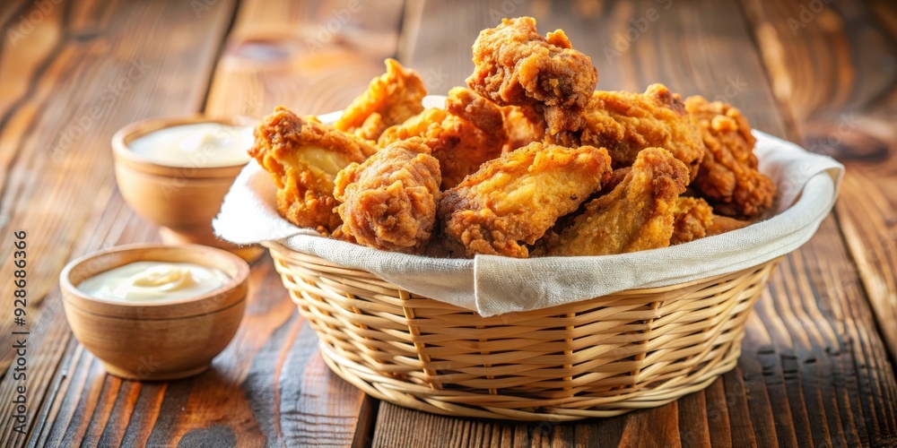 Crispy Fried Chicken Wings in a Wicker Basket, Chicken Wings, Fried ...