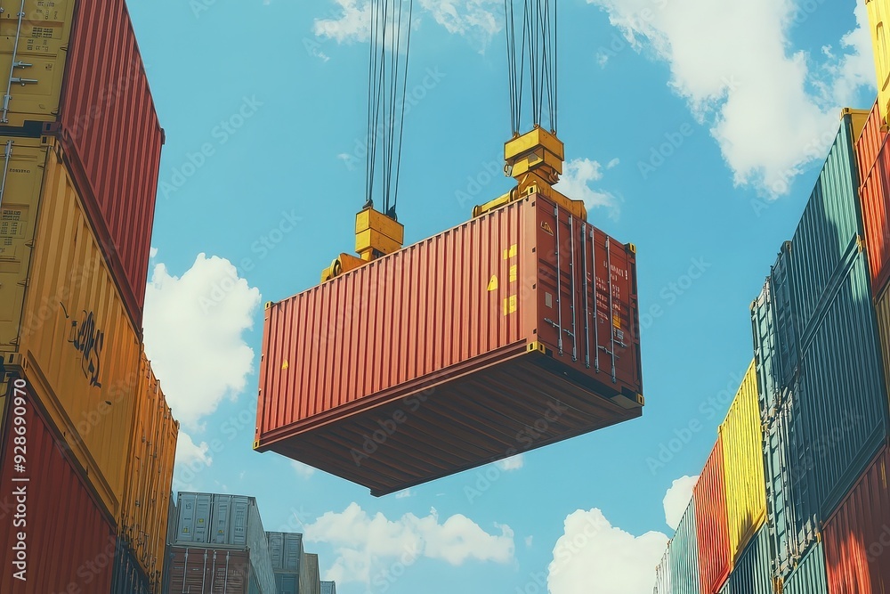 Crane lifting shipping container at port Stock Illustration | Adobe Stock
