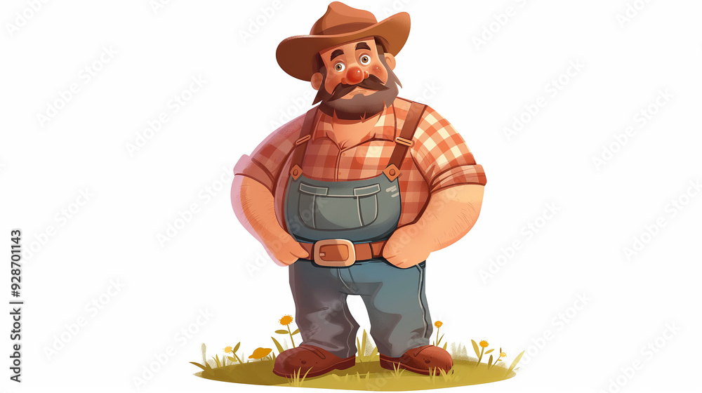 cartoon fat farmer in hat, illustration of a fat farmer man in a hat ...