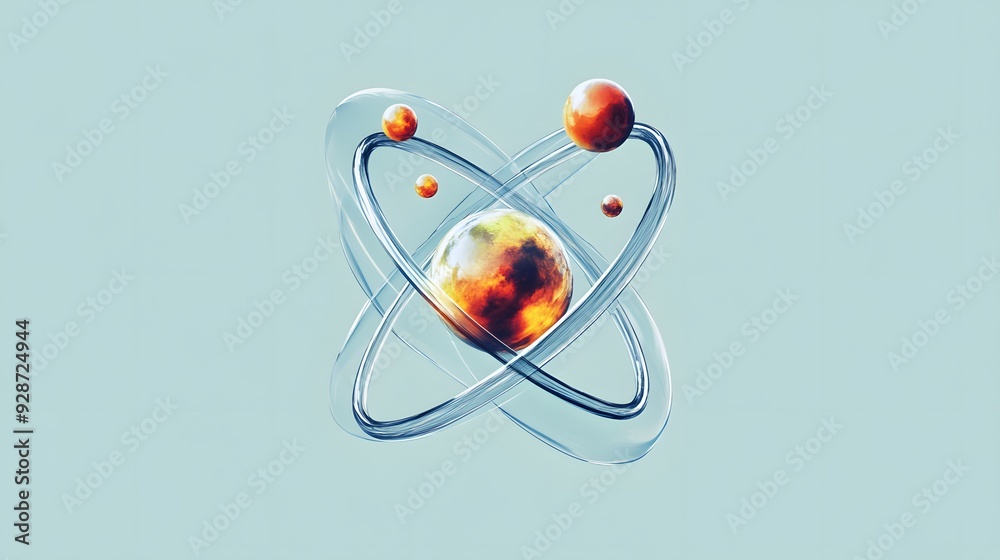 5. An atom with a transparent nucleus and orbiting electrons shown in a ...