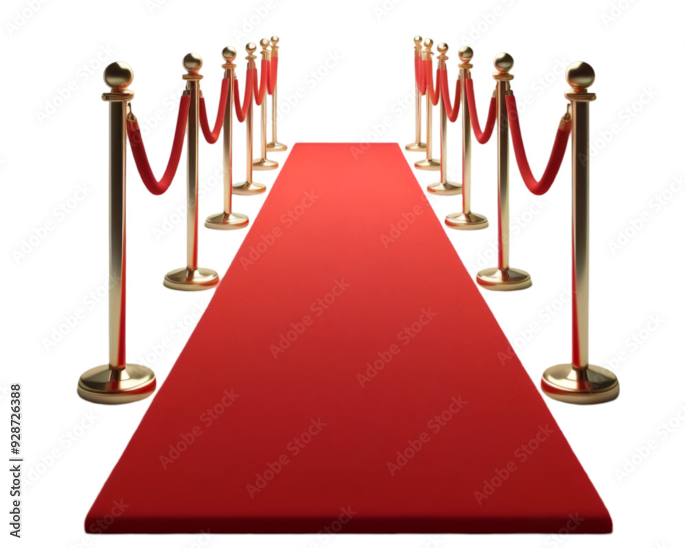 Red carpet and golden barriers isolated on transparent background ...