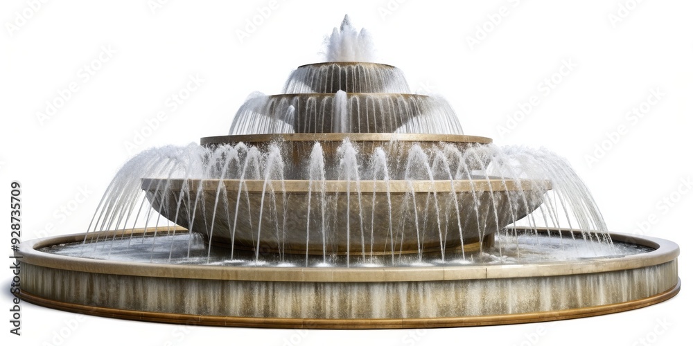 Circular Stone Fountain with Three Tiers and Cascading Water, water ...