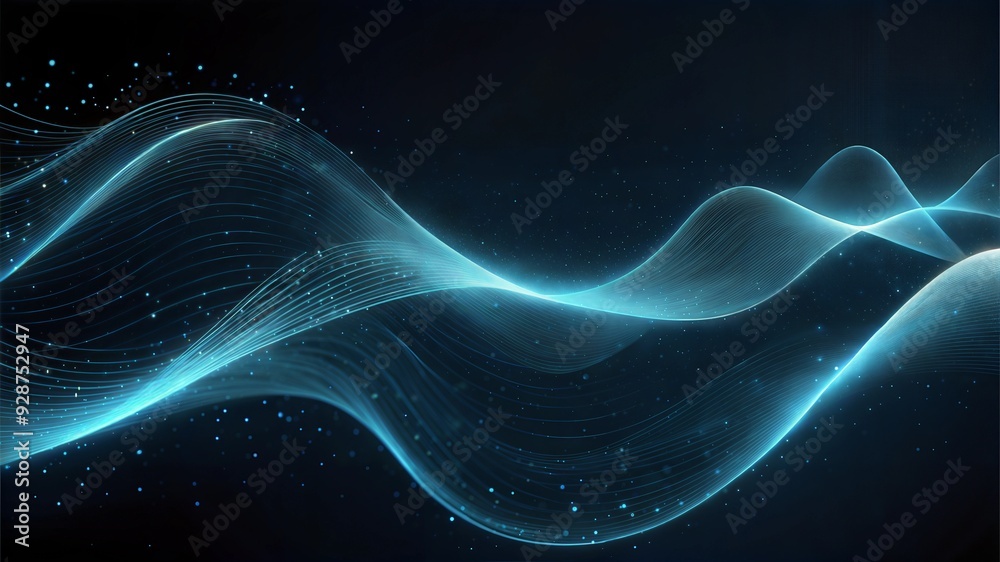Digital Ocean: Abstract waves of glowing blue data flow across a dark ...