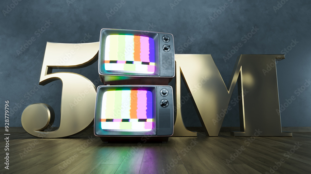 golden number 5m five million social media followers with old retro ...