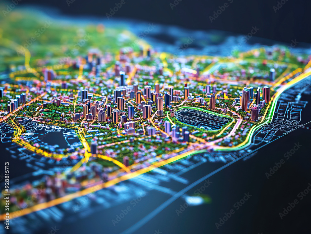 Technical aerial visual, 3D LiDAR GIS aerial map satellite scan model ...