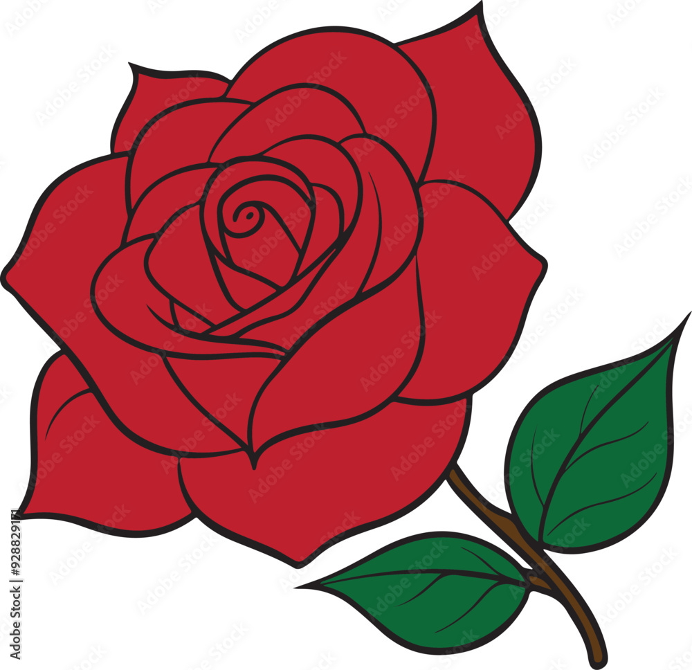 red rose hand drawn Vector cut out illustration clipart isolated on ...