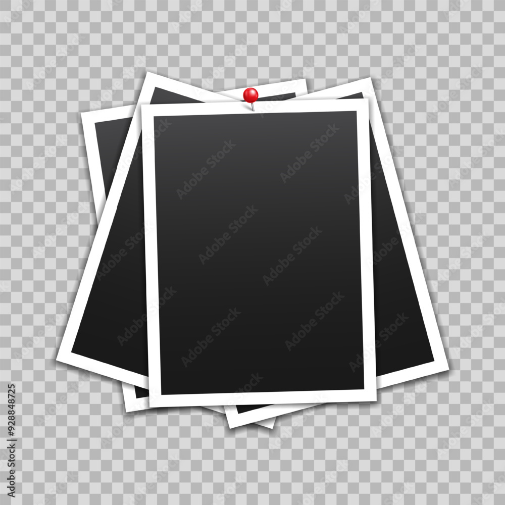 Vector empty photo frames with pin and shadow isolated on transparent ...